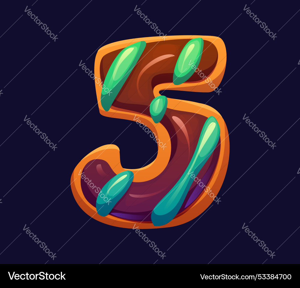 Cartoon number five chocolate candy with drips Vector Image