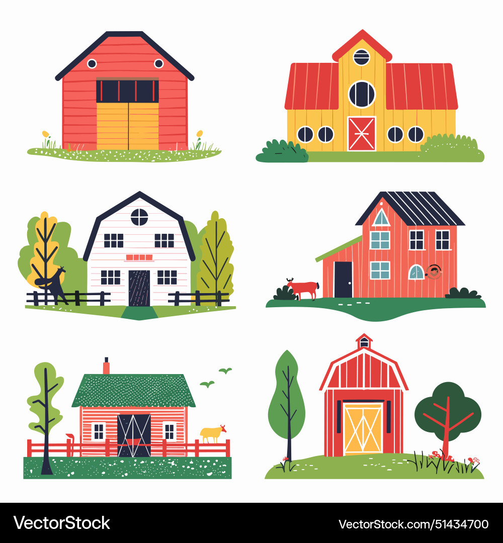 Collection colorful barn set rural Royalty Free Vector Image