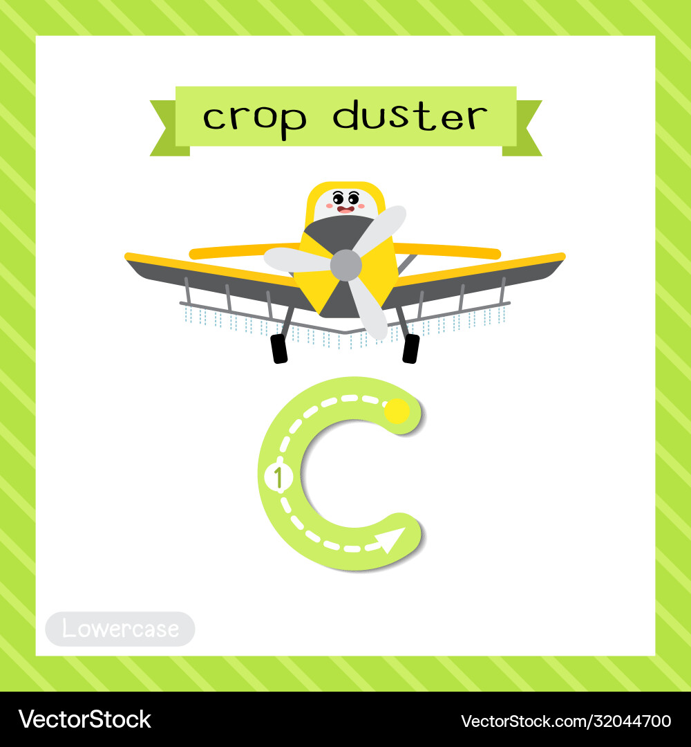 Letter c lowercase tracing crop duster Royalty Free Vector