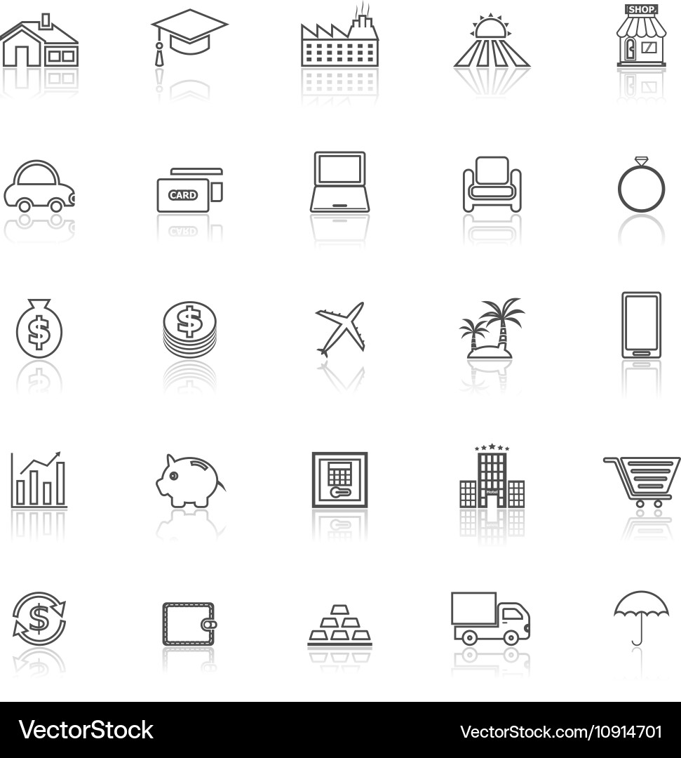 Loan line icons with reflect on white background Vector Image