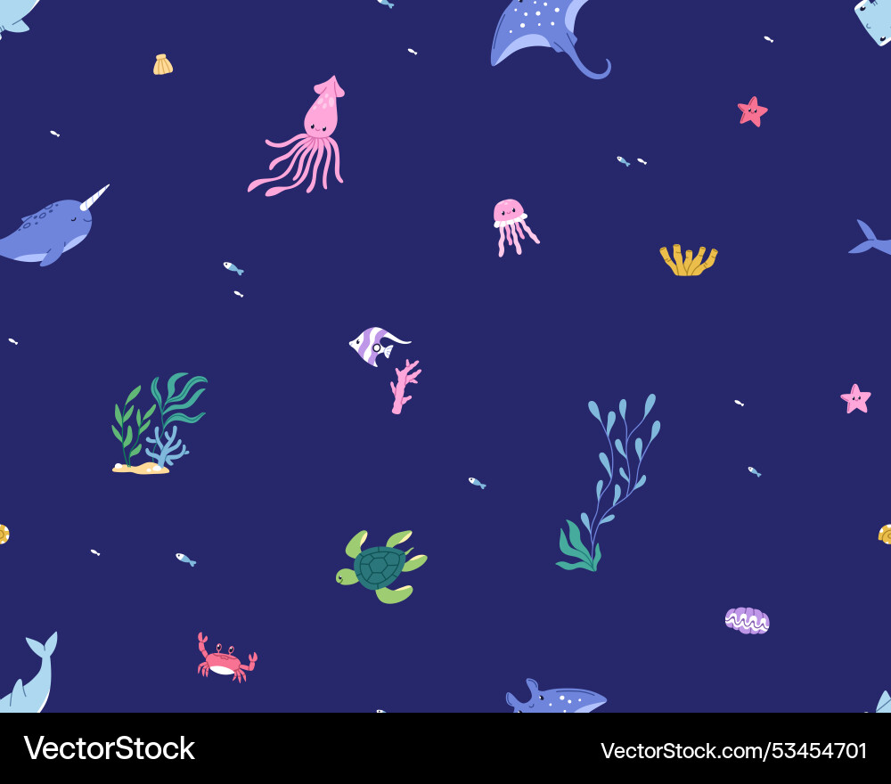 Seamless sea marine pattern with cute underwater Vector Image