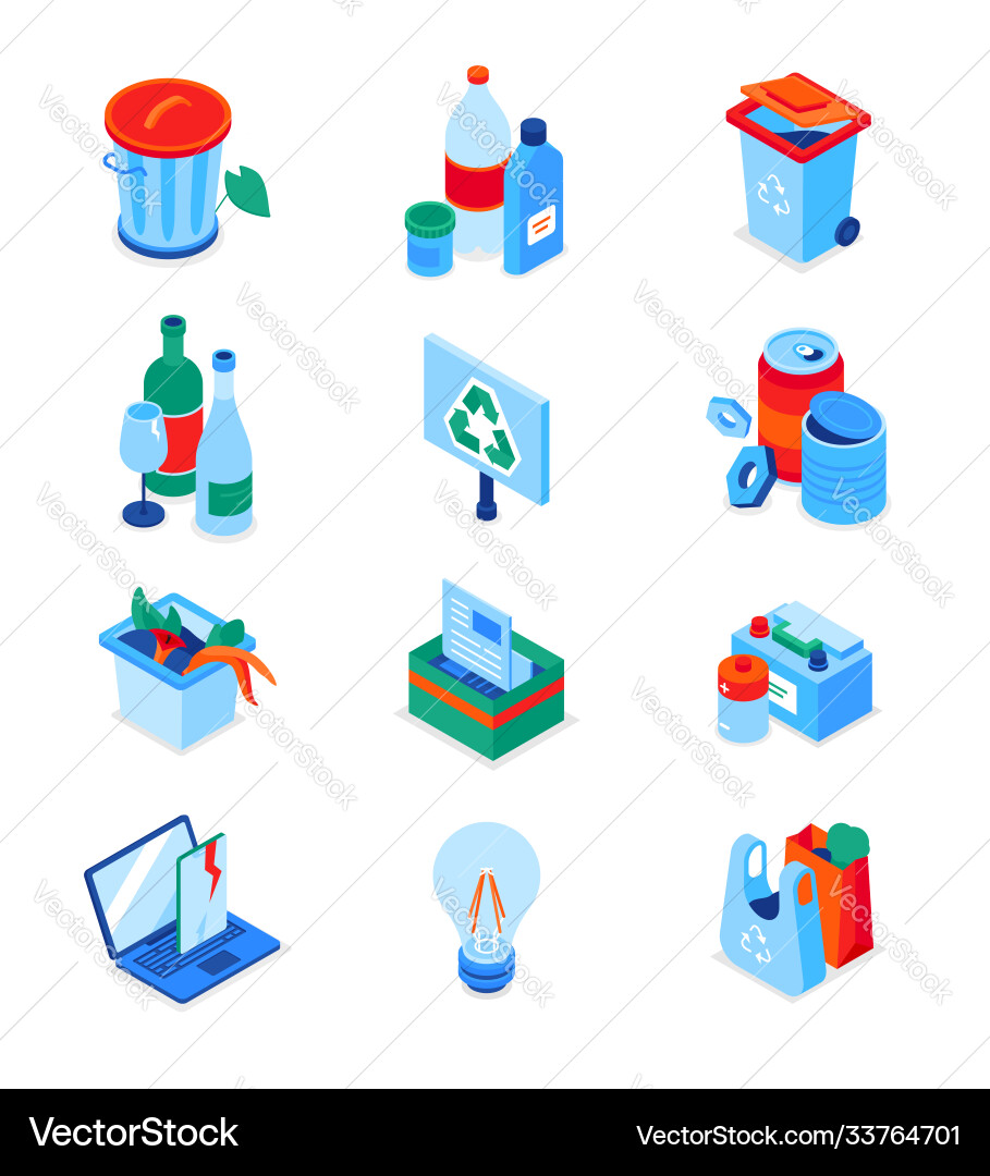 Waste sorting - modern colorful isometric icons Vector Image