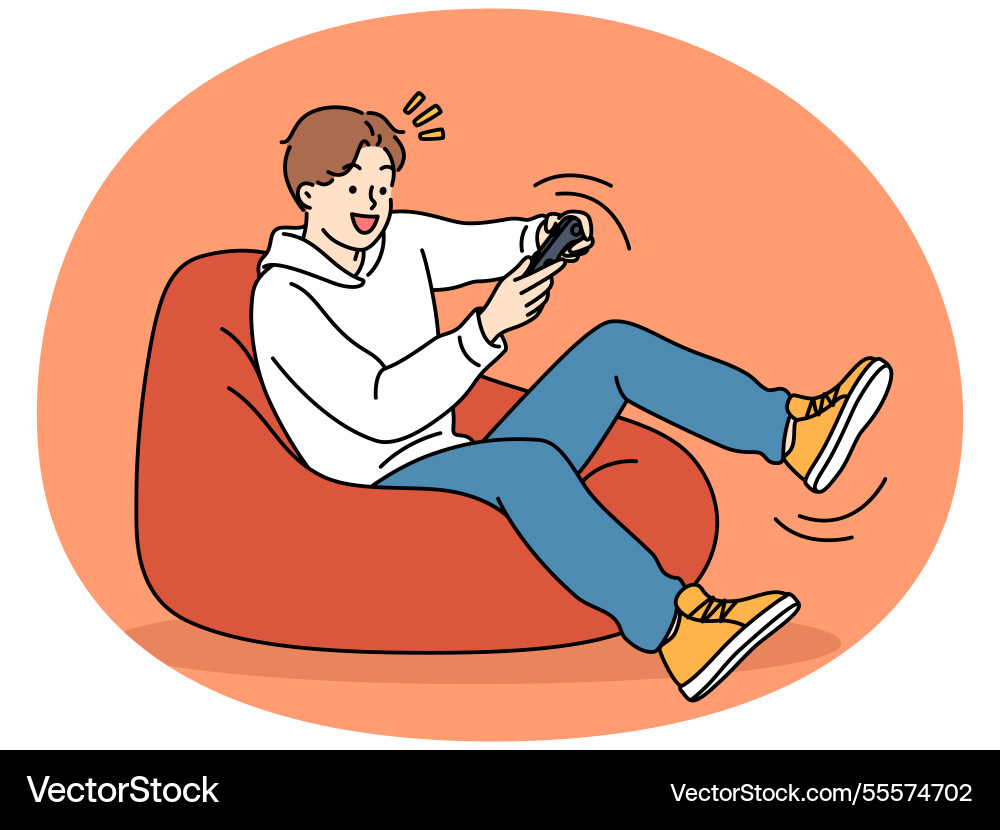 Boy relax at home playing video games Royalty Free Vector