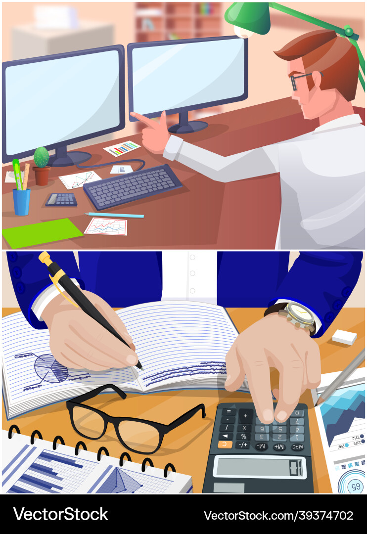 Businessman working with documents sitting Vector Image