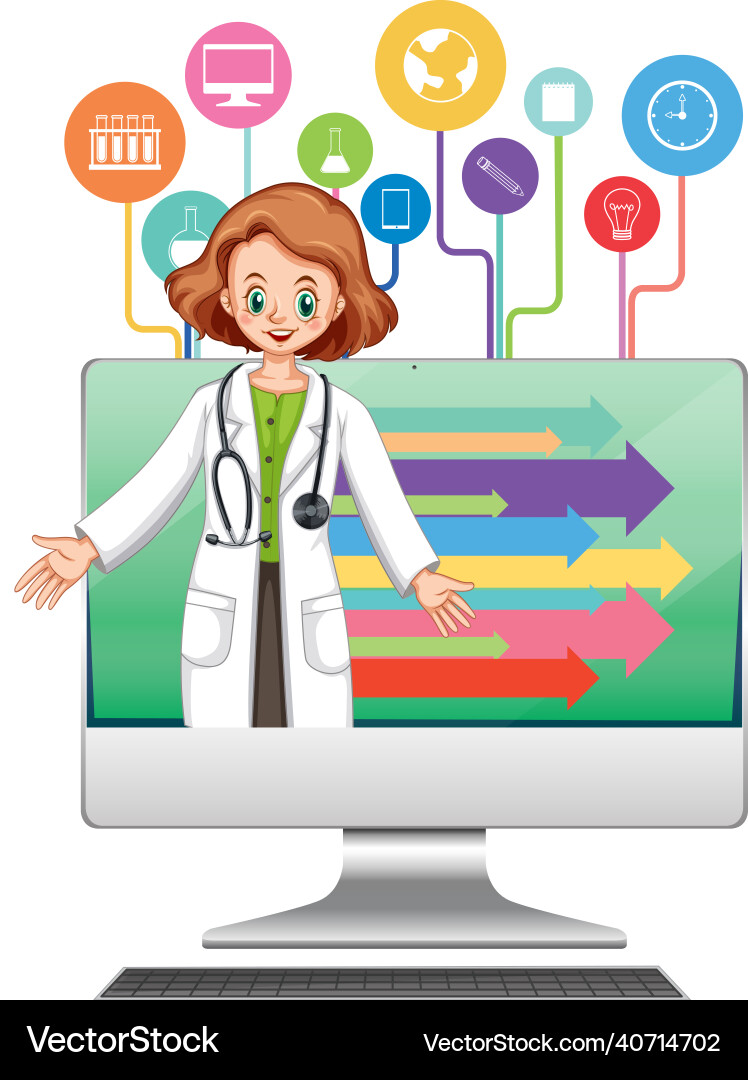 Computer with scientist kid cartoon Royalty Free Vector