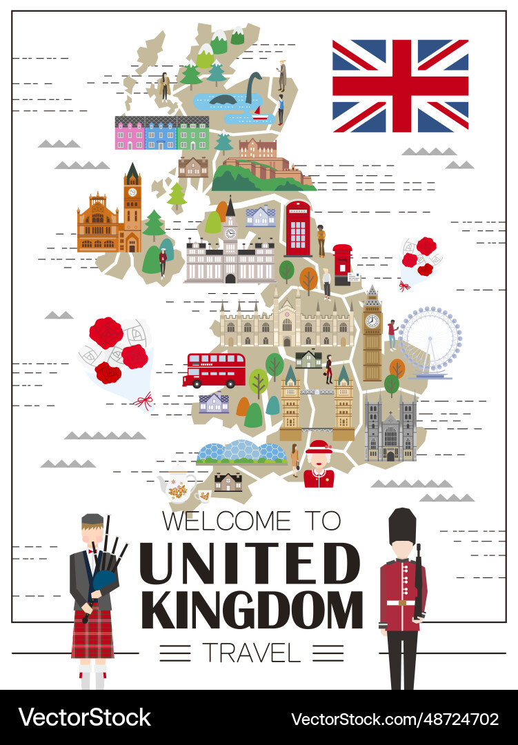 United kingdom travel map Royalty Free Vector Image