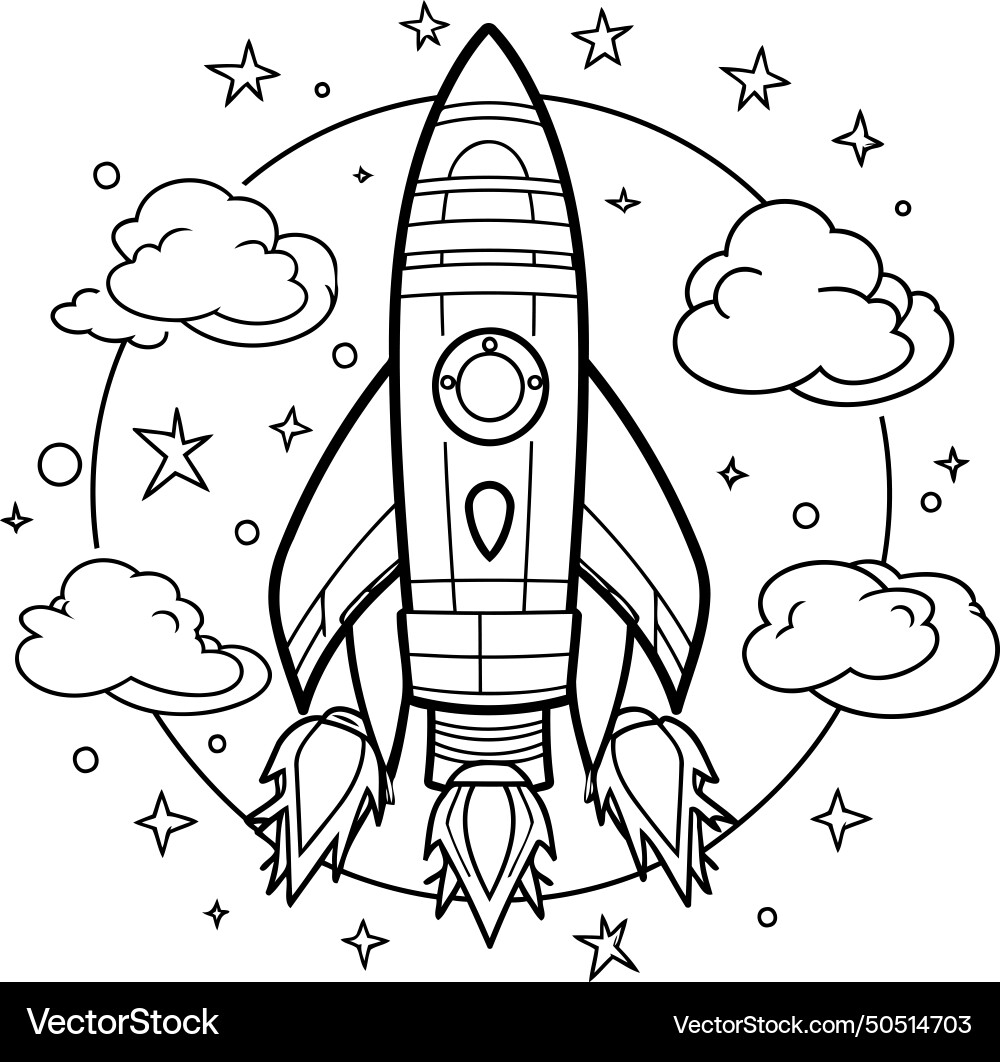 Coloring book for children rocket and clouds Vector Image