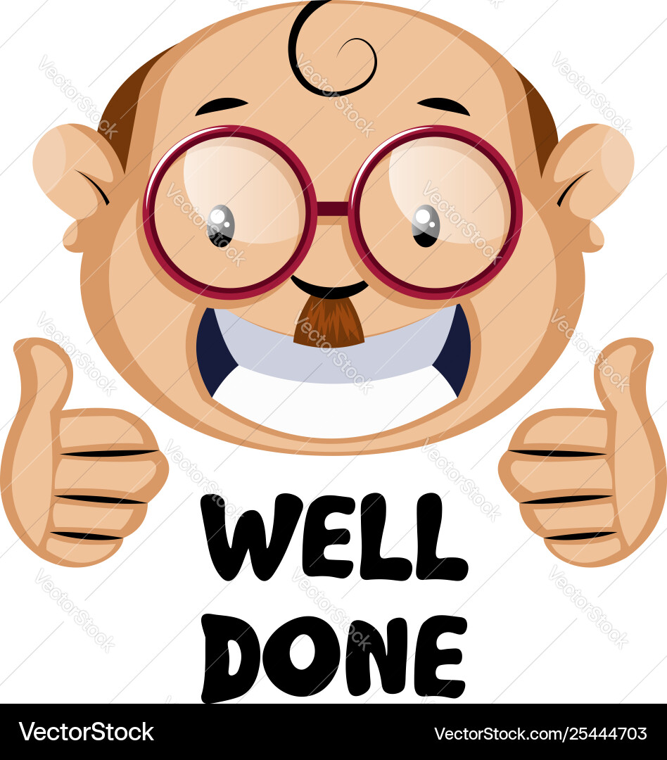 Funny human face with well done sign on white Vector Image