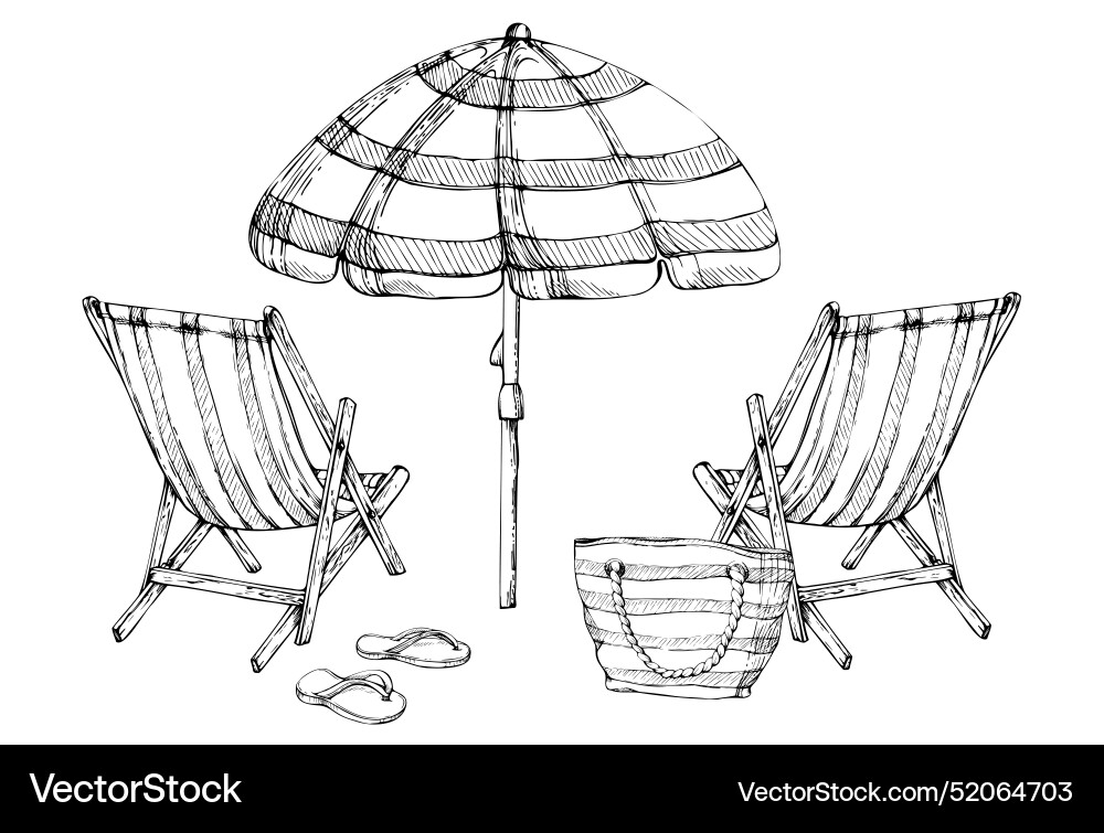 Hand drawn ink composition striped beach Vector Image