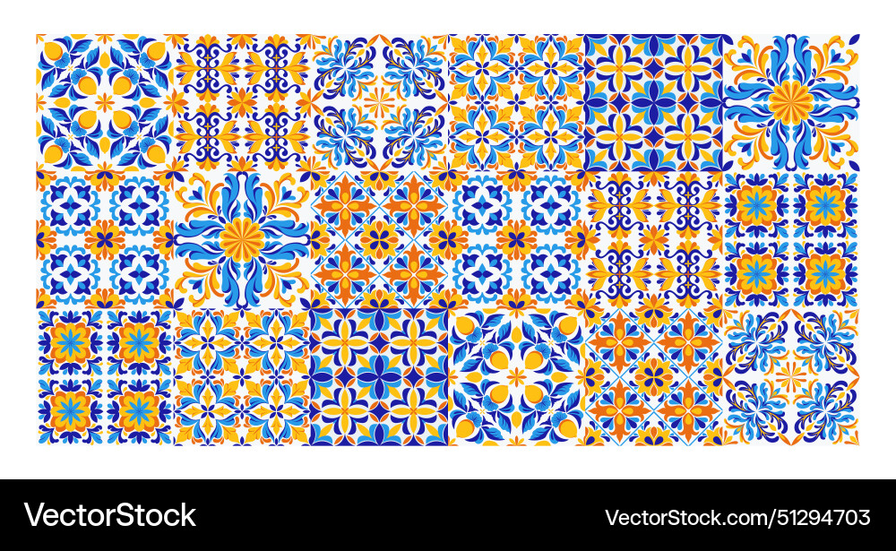 Mediterranean blue and yellow ceramic tile pattern