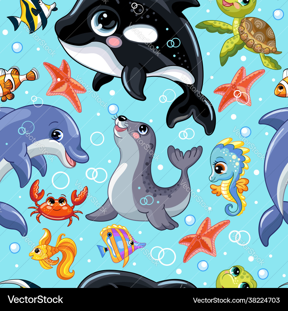 Seamless pattern cute cartoon water animals Vector Image