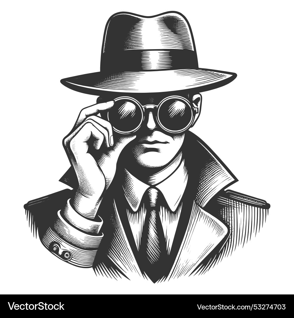 Spy with hat and binoculars Royalty Free Vector Image