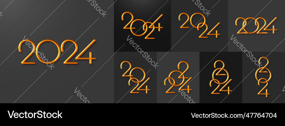 Happy new year 2024 signs set Royalty Free Vector Image