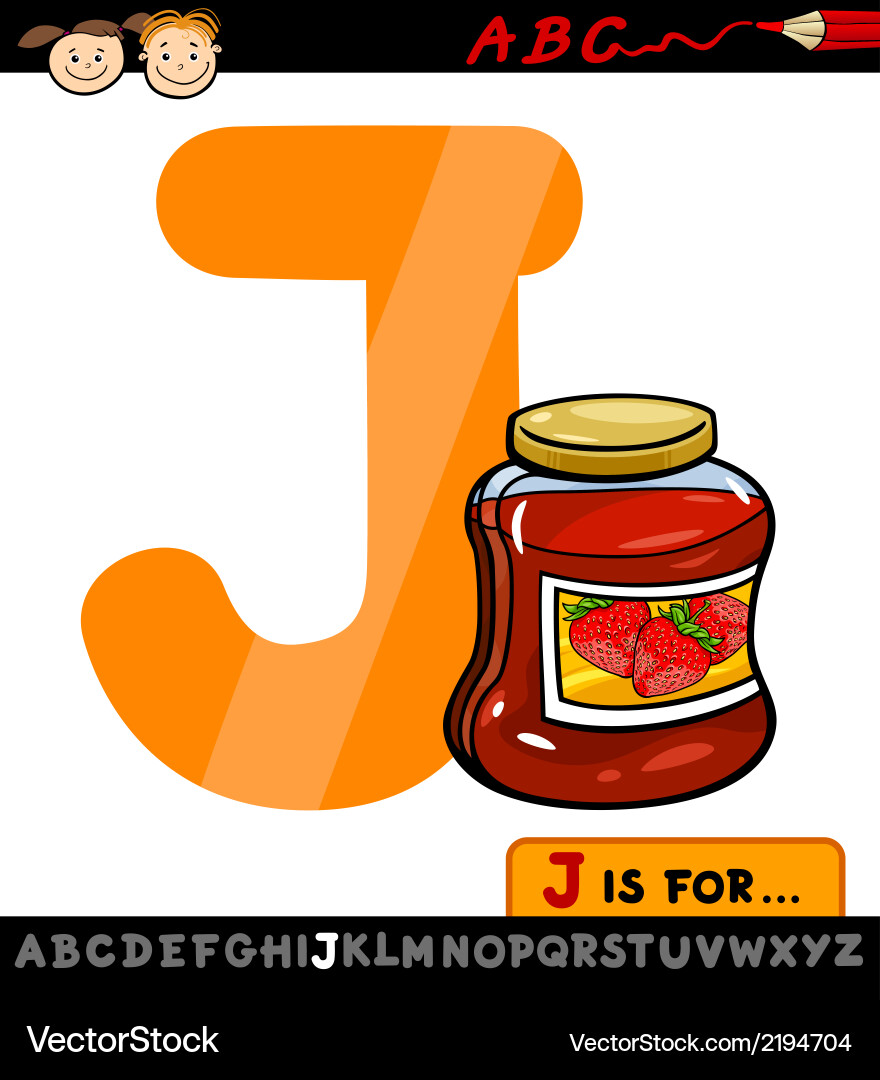 Letter j with jam cartoon Royalty Free Vector Image