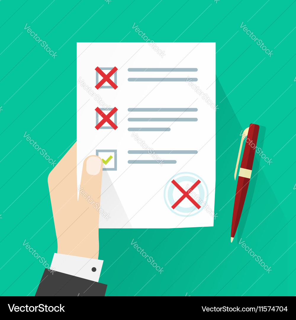 Student holding exam paper form with failed Vector Image
