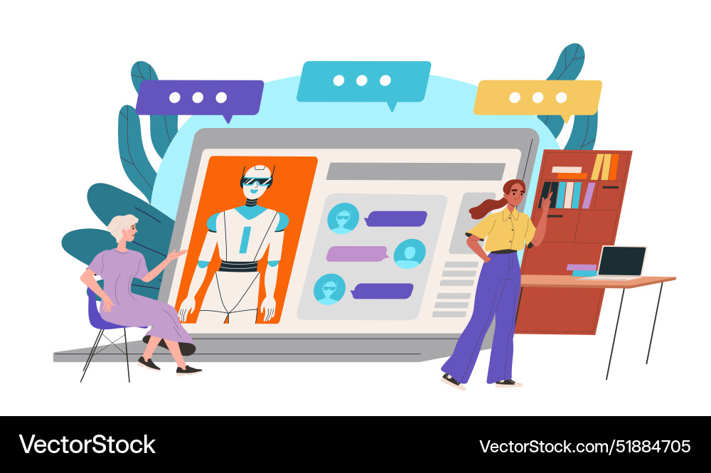 Conversation with artificial intelligence women Vector Image