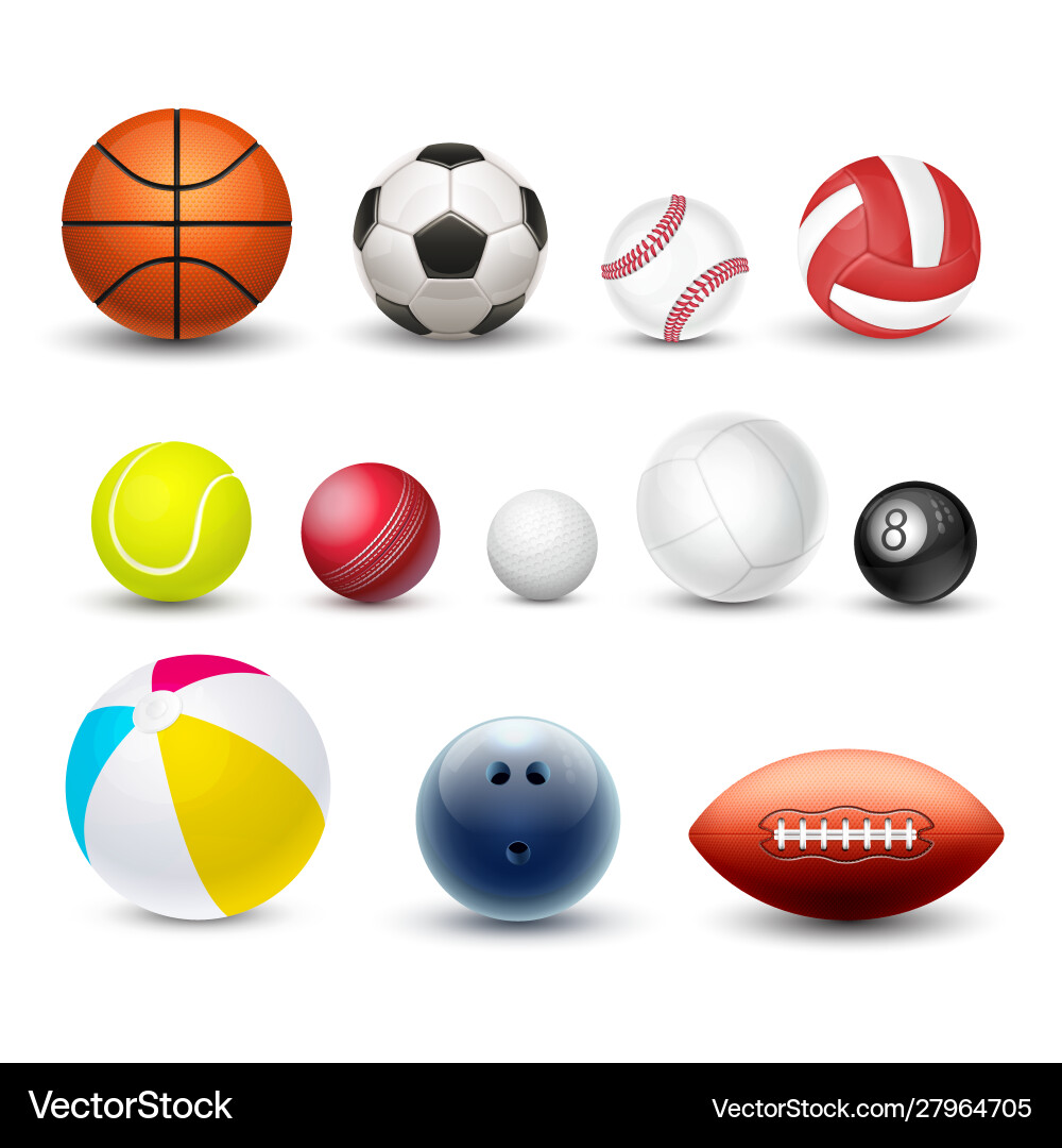 Different sport balls 3d realistic set Royalty Free Vector