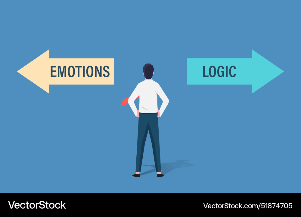 Emotions vs logic concept with businessman stand Vector Image