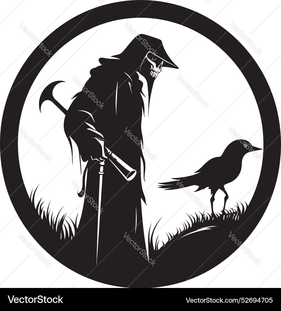 Grim guide scythe logo design reapers realm death Vector Image