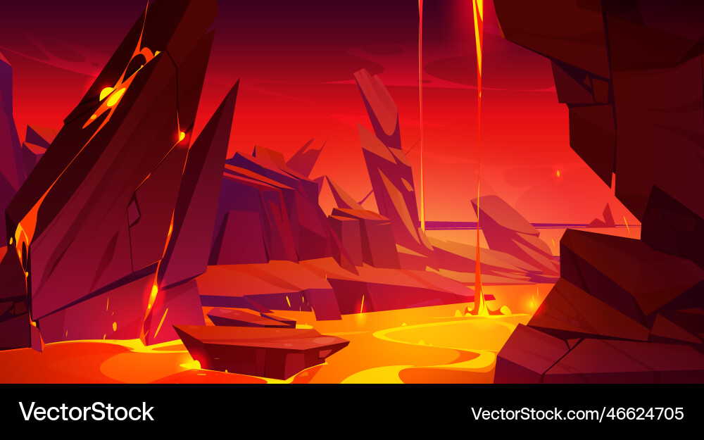Hell background with lava in cave Royalty Free Vector Image