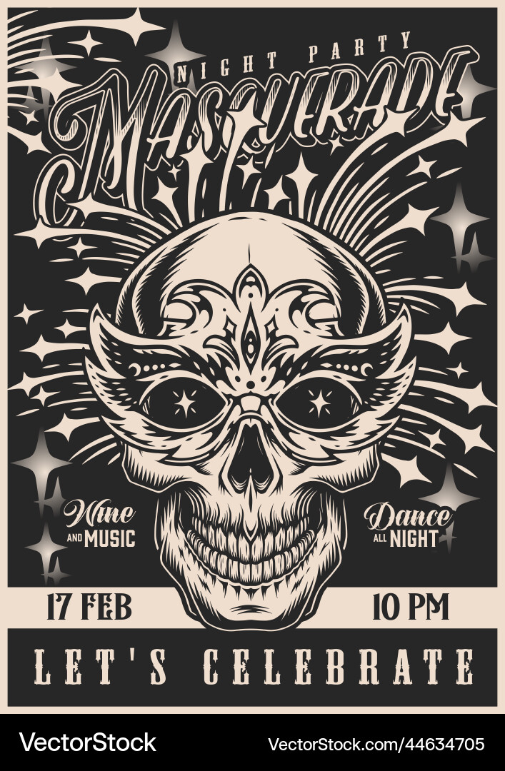 Night masquerade flyer vintage monochrome Vector Image