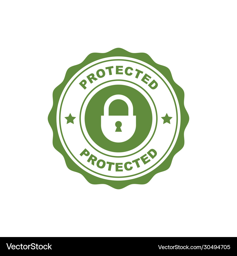 Protected - security and safety seal with padlock Vector Image