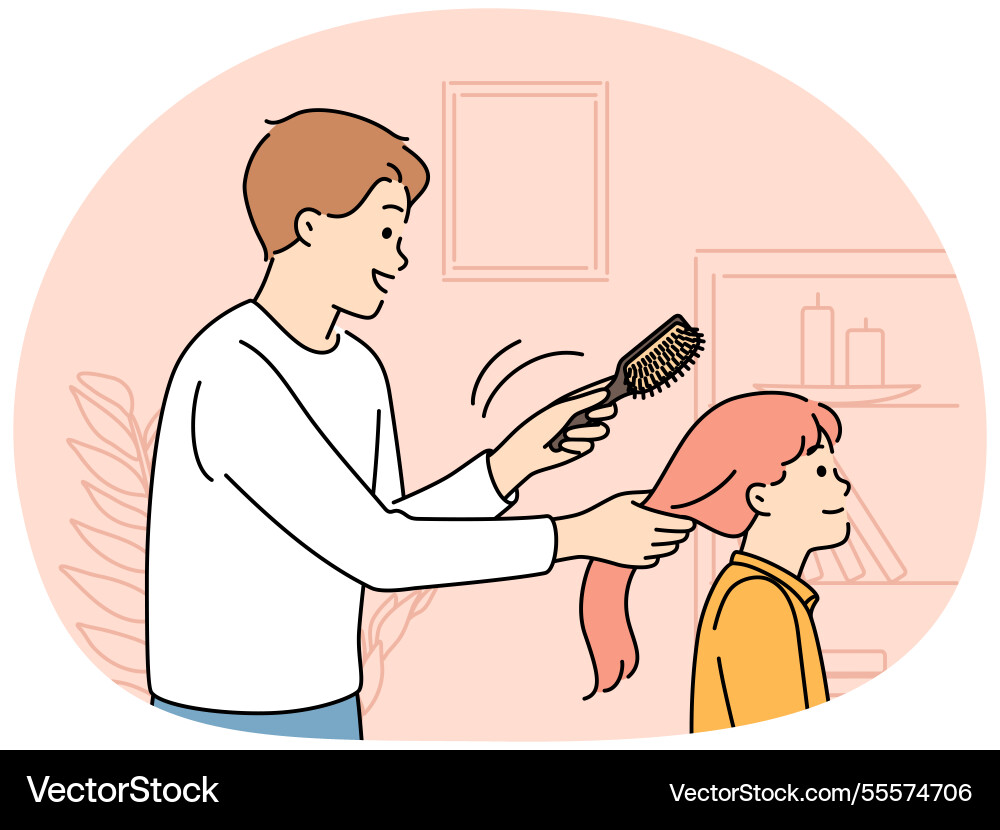 Caring father brush daughter hair Royalty Free Vector Image
