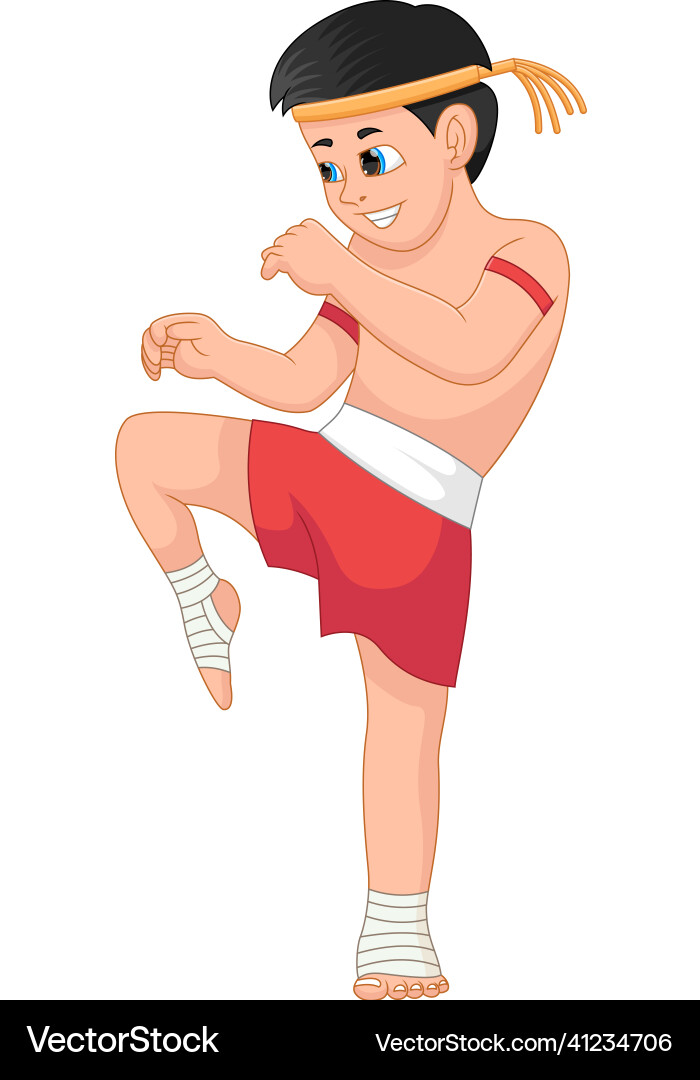 Cartoon cute boy muay thai fighter Royalty Free Vector Image