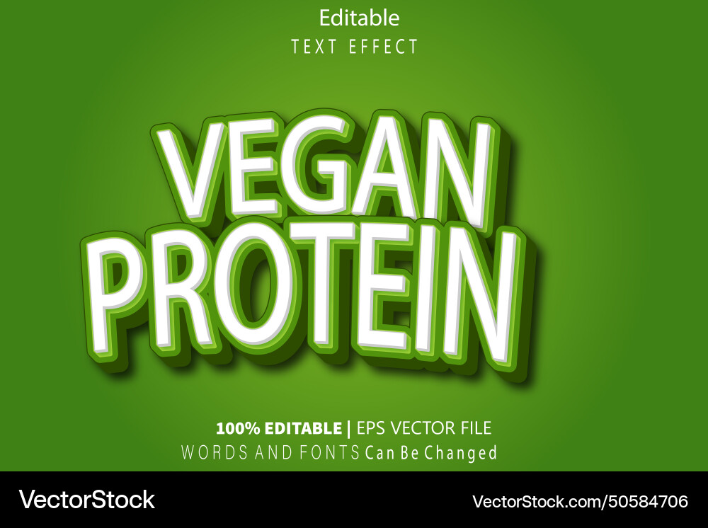 Vegan protein editable text effect emboss cartoon Vector Image