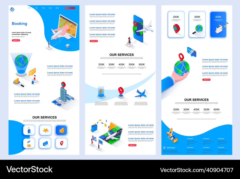 Booking service isometric landing page Royalty Free Vector