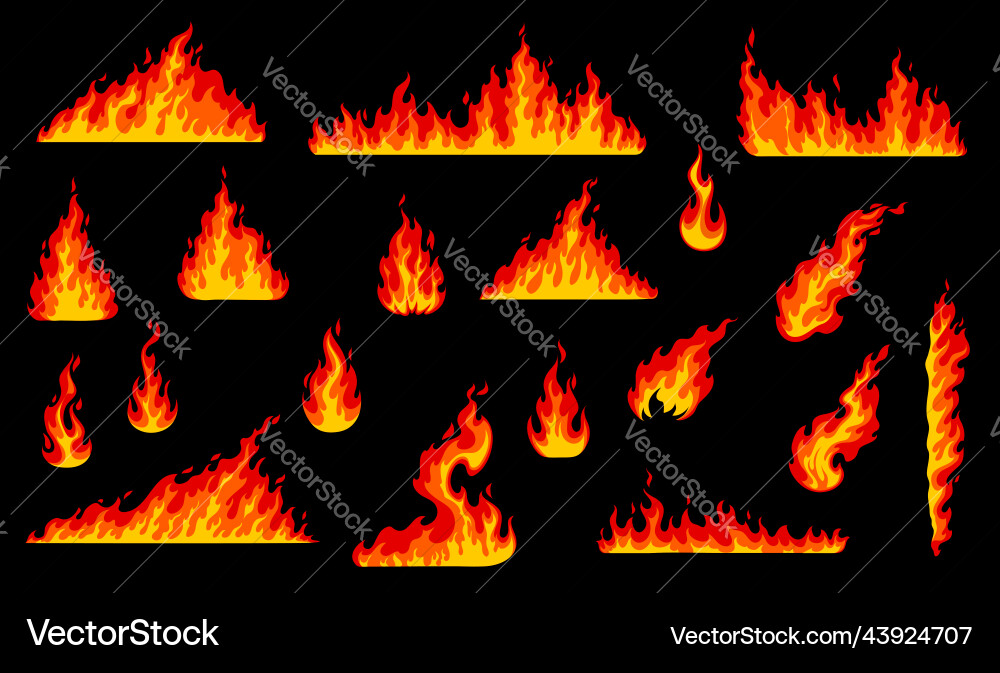Cartoon isolated fire flame fiery hot borders Vector Image