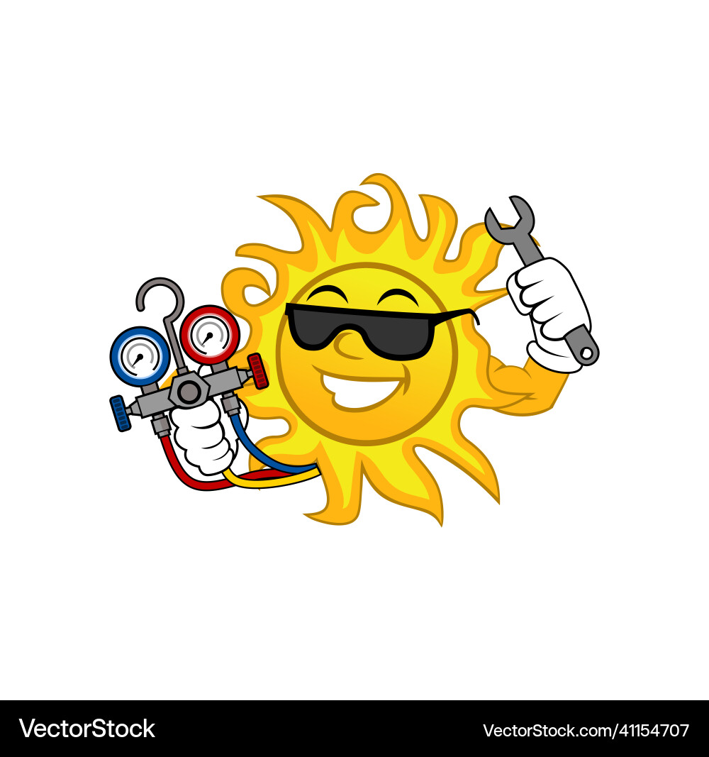 Hvac sun character logo cartoon design Royalty Free Vector