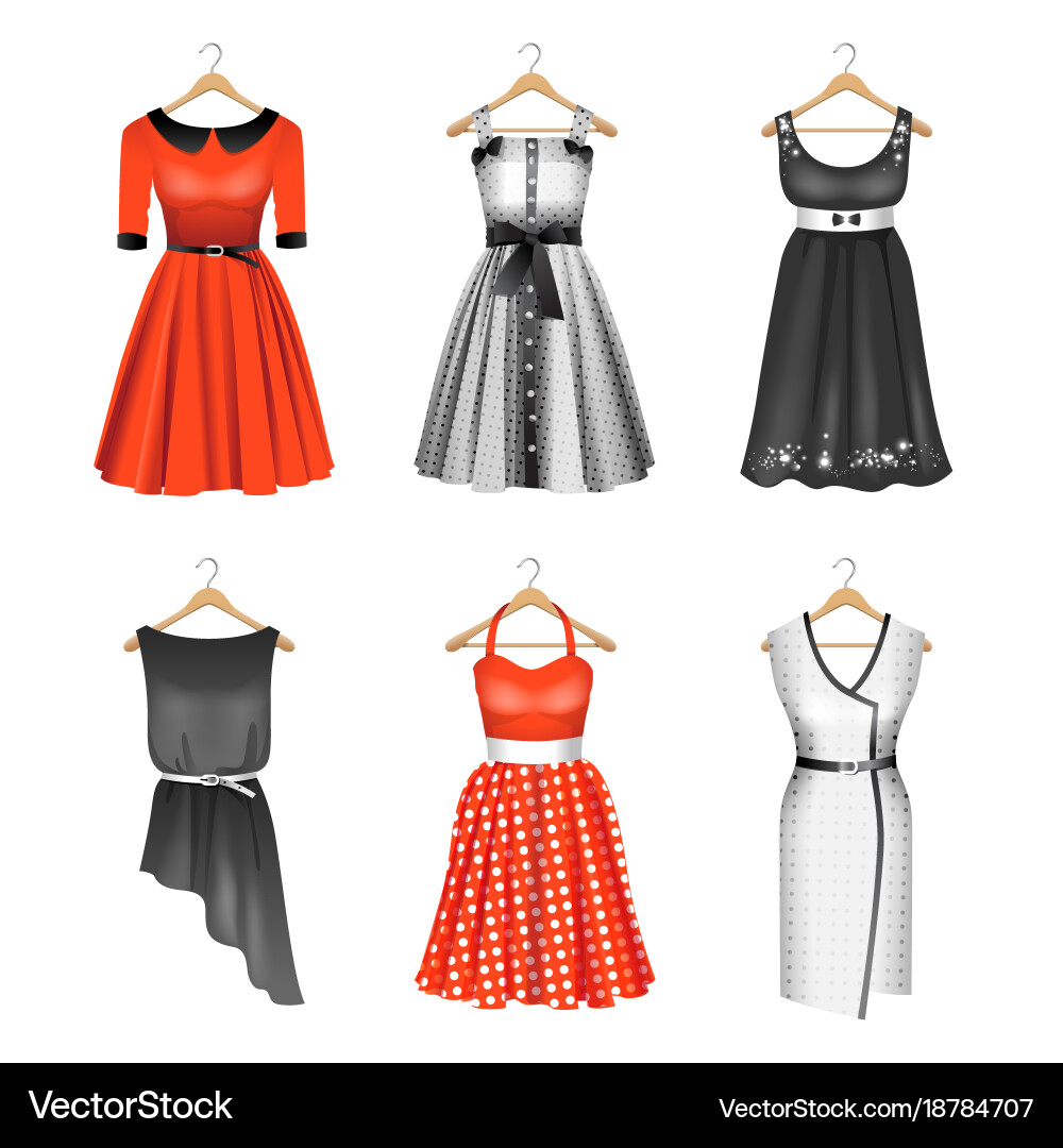 Set of six colour dresses Royalty Free Vector Image
