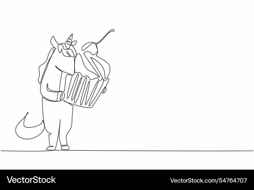 Single one line drawing the unicorn is standing Vector Image