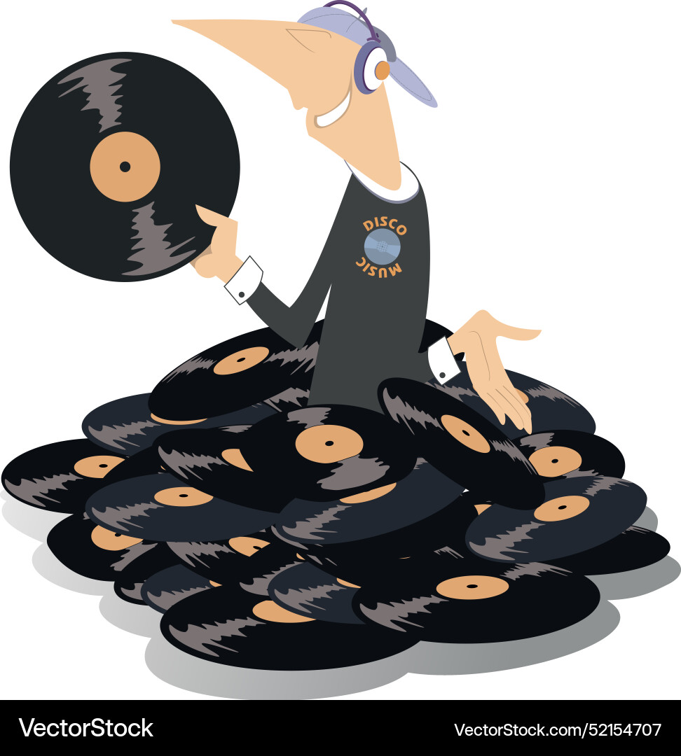 Young man holding a long playing record Royalty Free Vector