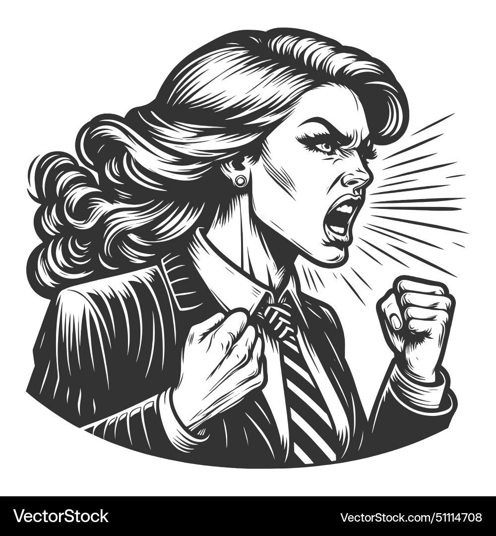 Angry woman shouting engraving Royalty Free Vector Image
