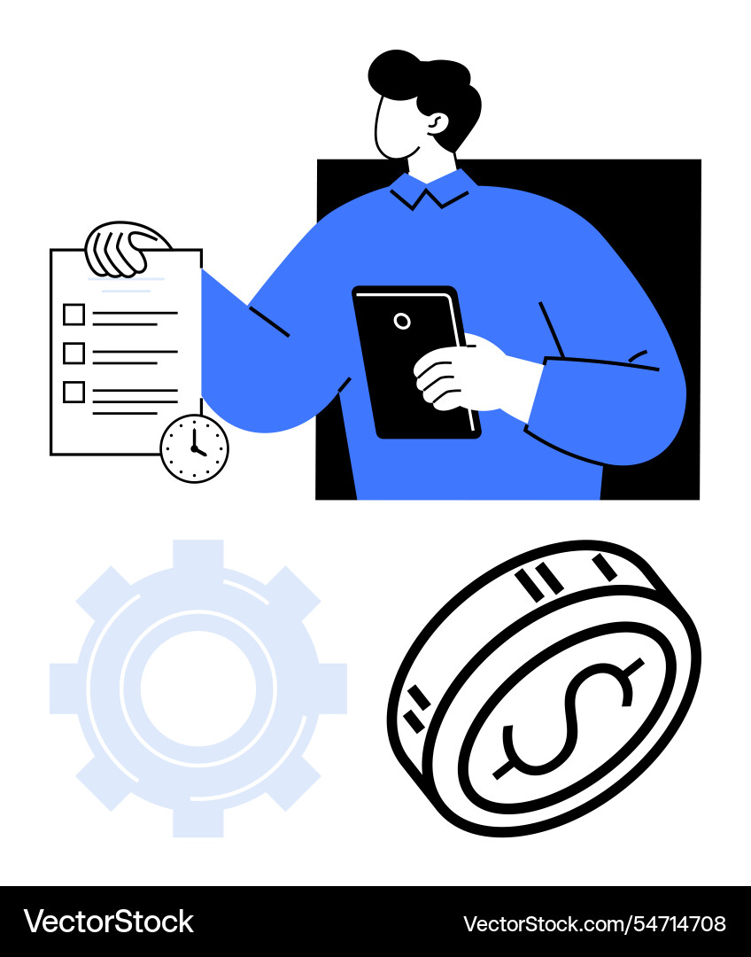 Businessman holding tablet and checklist Vector Image