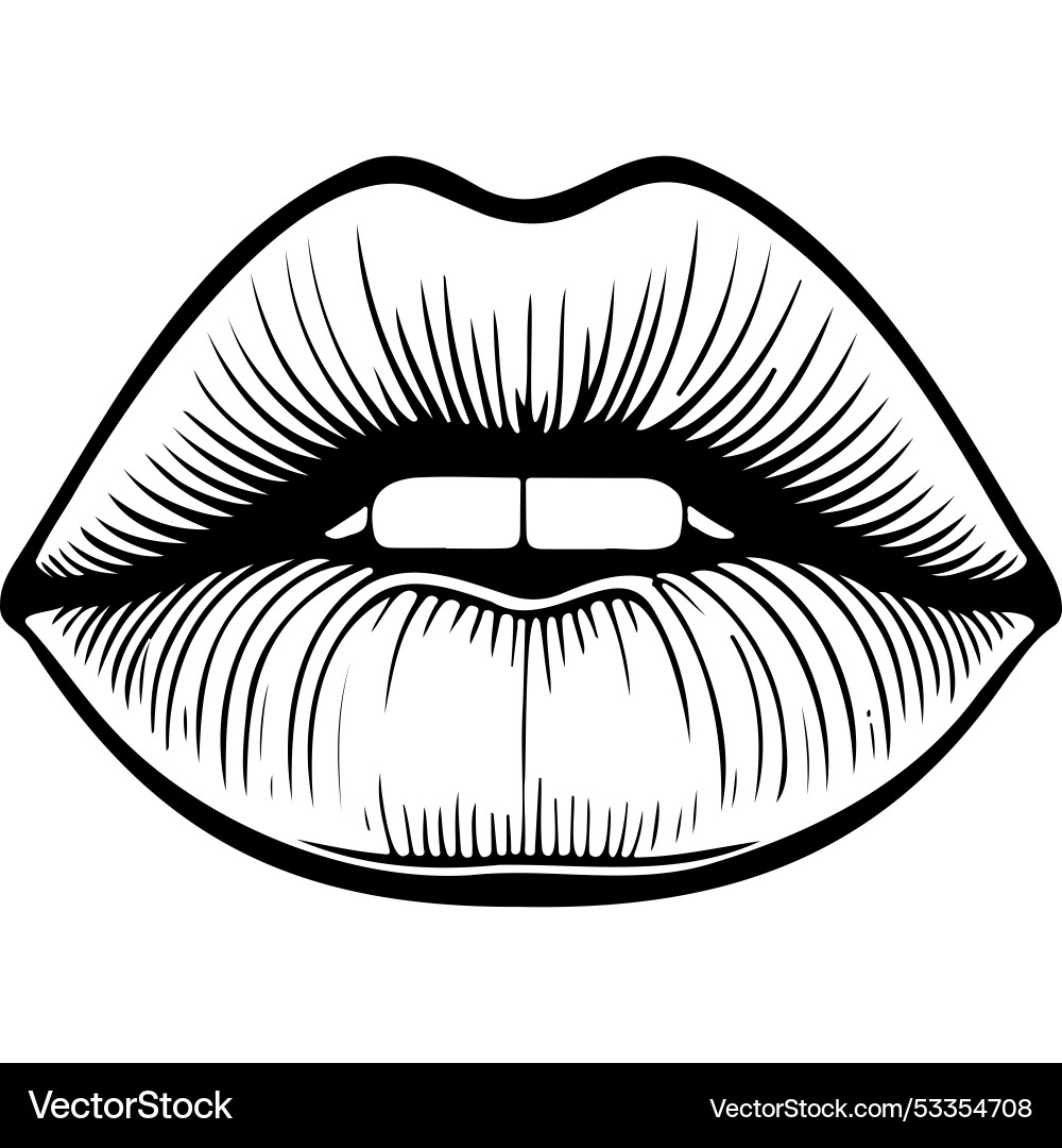 Cartoon lips hand drawn line transparent Vector Image