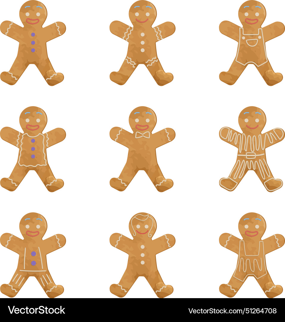 Gingerbread man holiday cookie set christmas Vector Image
