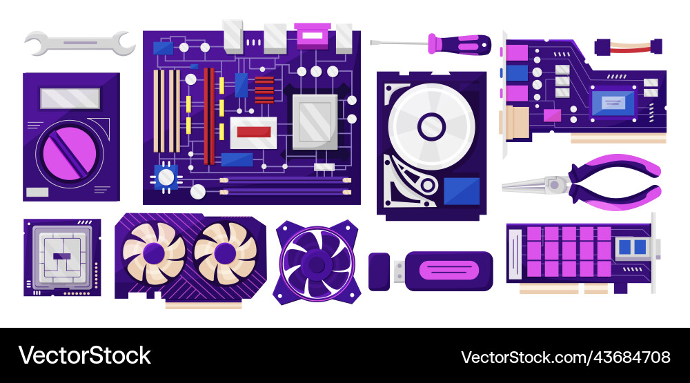 Pc parts computer repair fix hard ram hardware Vector Image