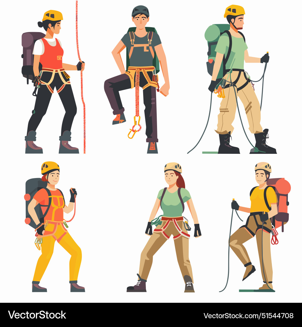 Six climbers equipped mountaineering hiking Vector Image