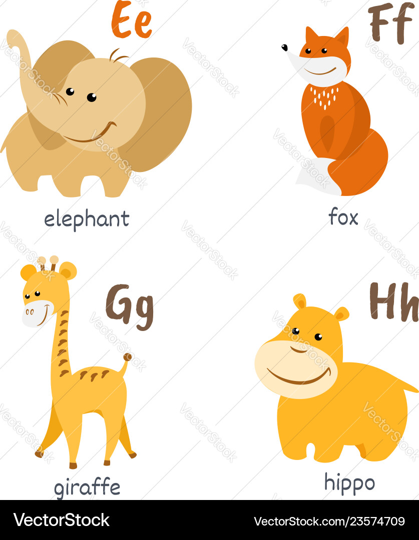 Animal alphabet with elephant fox giraffe hippo Vector Image