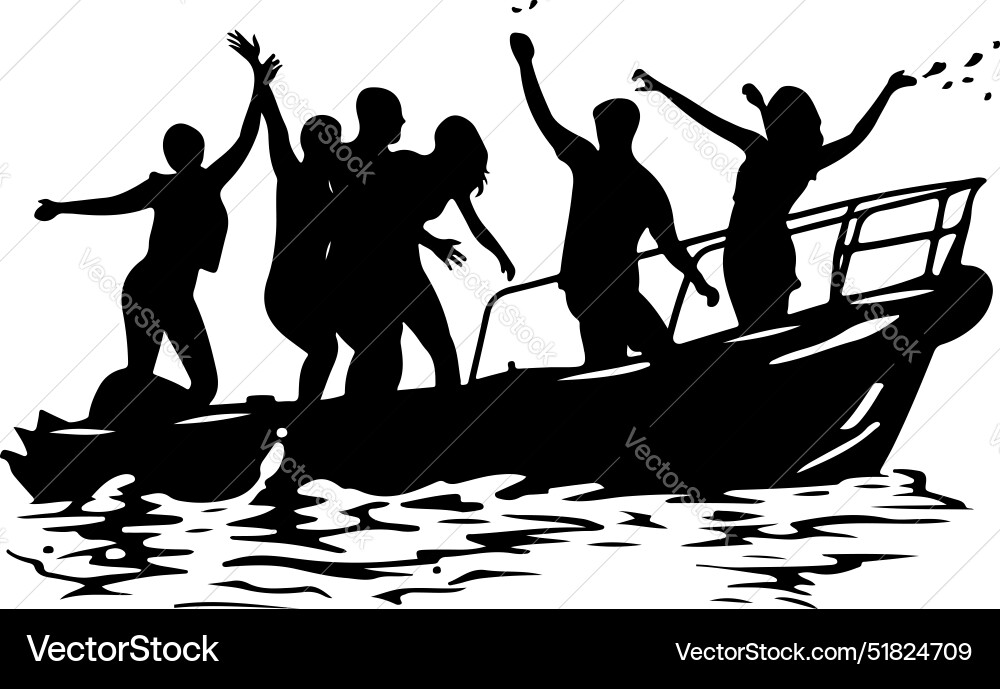 Dancing on pontoon boat silhouette Royalty Free Vector Image