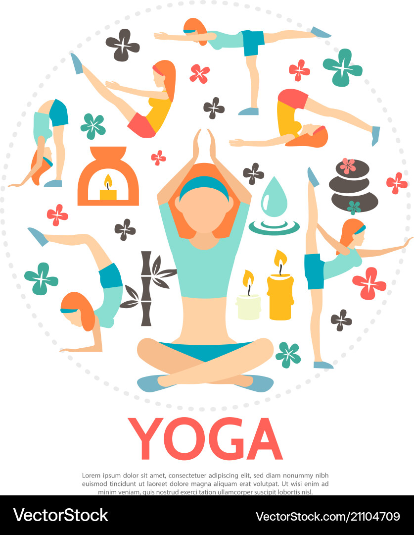 Flat yoga round concept Royalty Free Vector Image