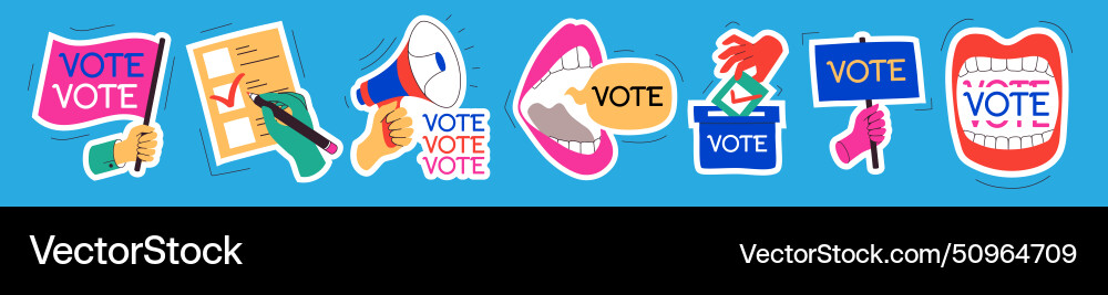 Vote sticker set modern colorful style Royalty Free Vector