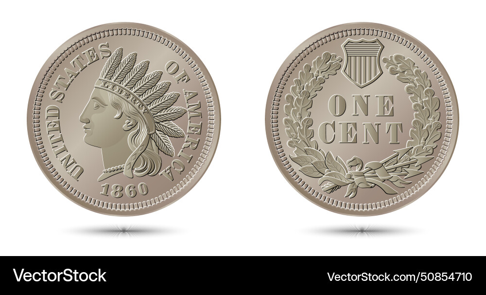 American money one cent coin 1860 Royalty Free Vector Image