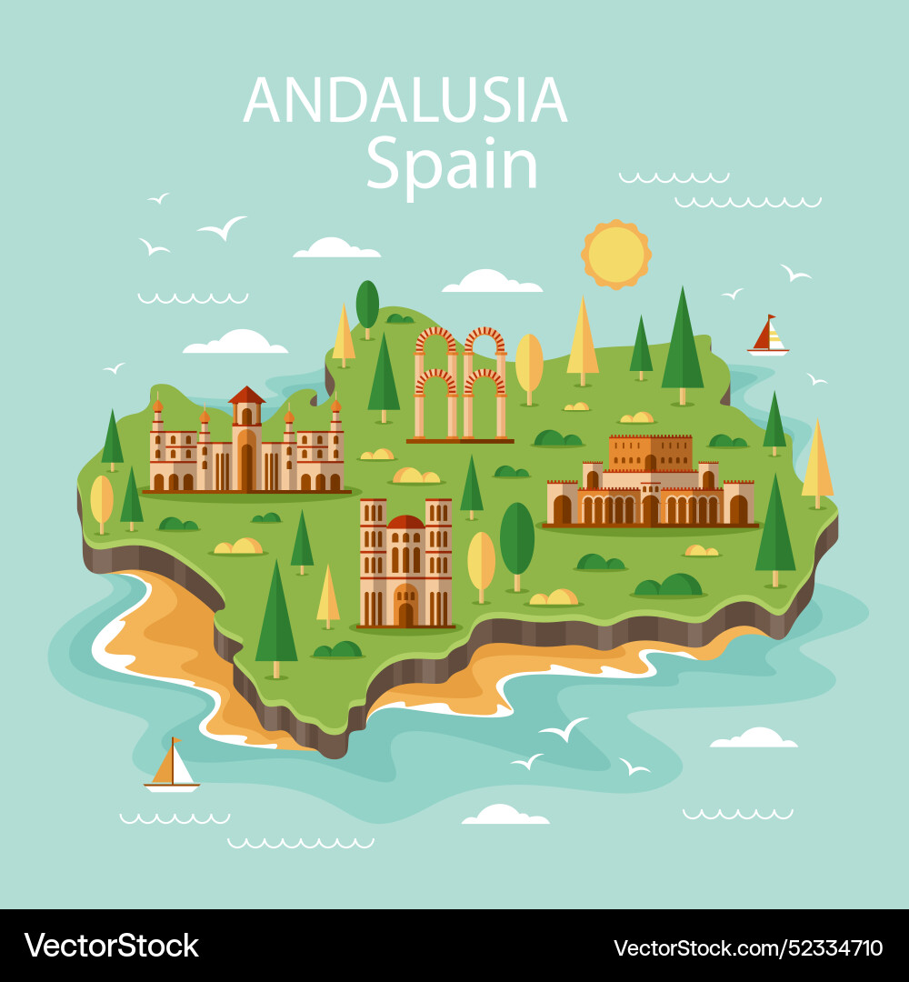 Andalusia map with landmarks Royalty Free Vector Image