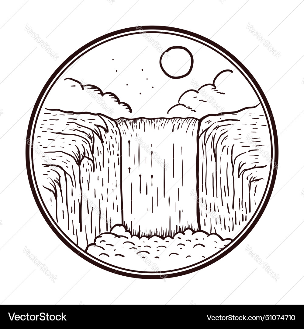 Circle vintage retro waterfall badge emblem label Vector Image