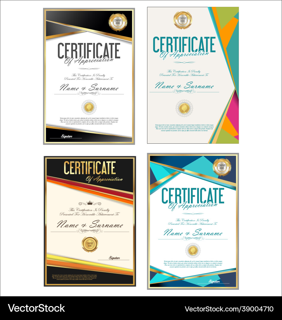 Collection colorful certificate Royalty Free Vector Image