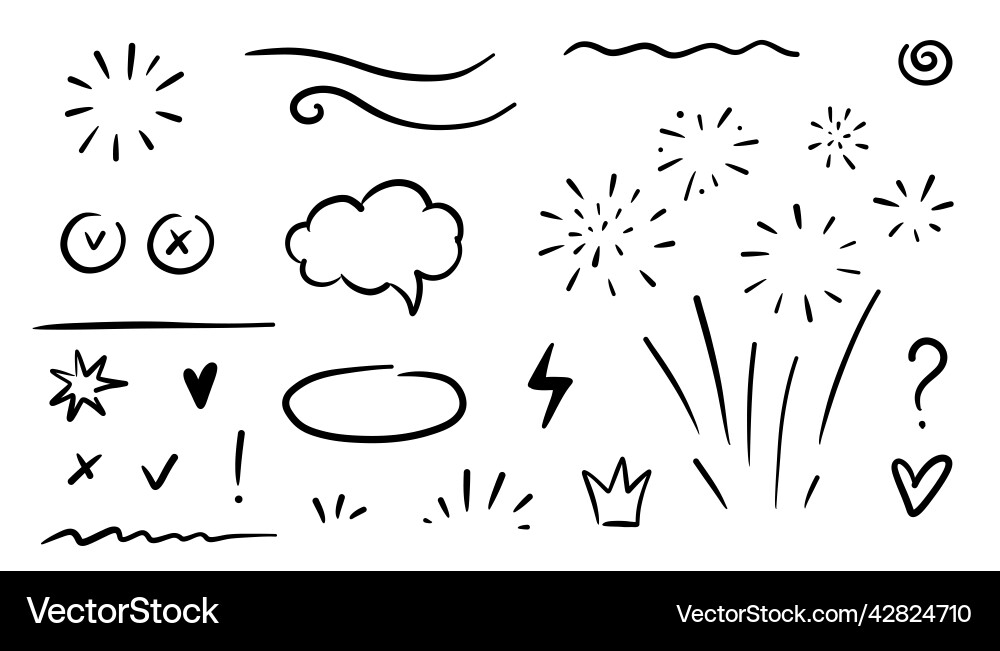 Doodle underline emphasis line shape set hand Vector Image